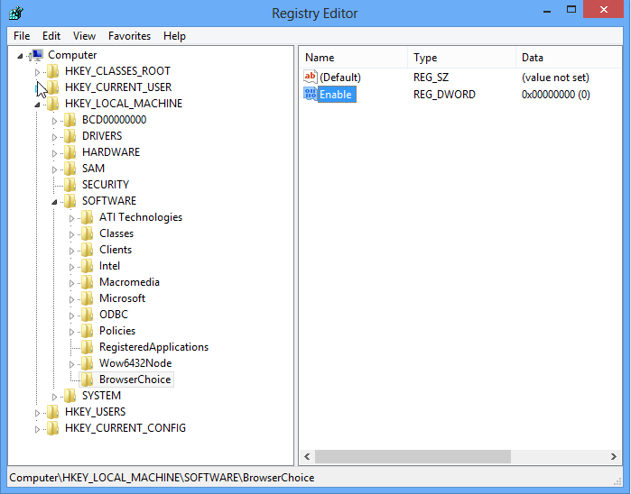 Disable browser choice Windows 8 | server1.dk