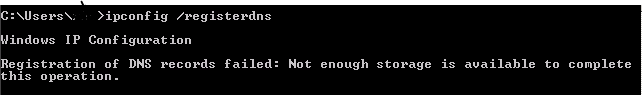 Registration of DNS records failed: Not enough storage is available to ...